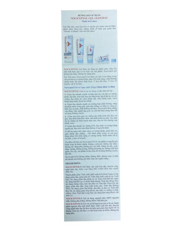 Thuốc Nociceptol Gel 120ml: Công dụng, liều dùng, lưu ý khi sử dụng