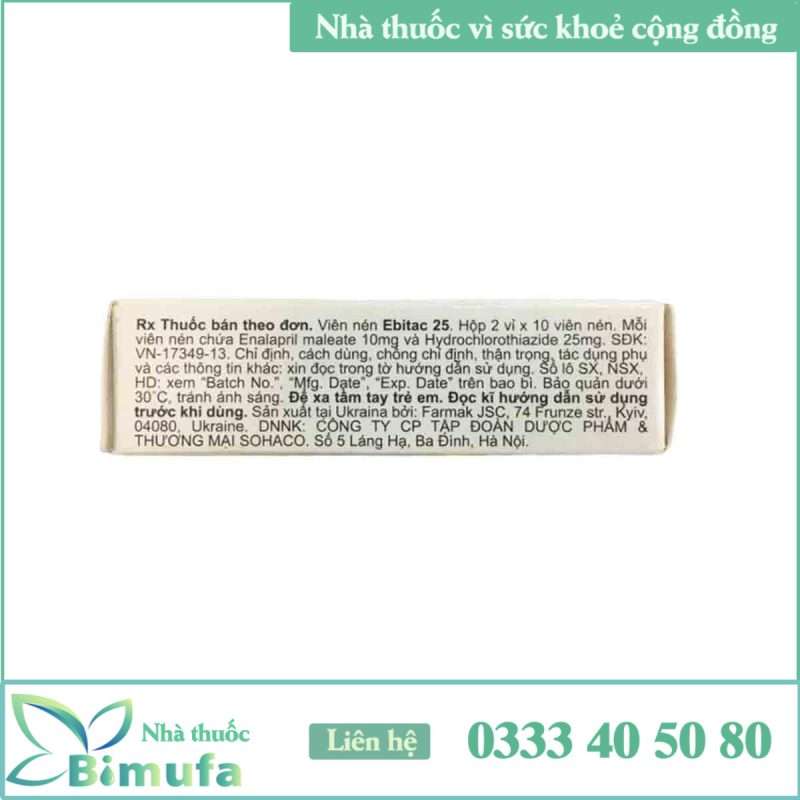 Thuốc Ebitac 25 điều trị tăng huyết áp - Nhà thuốc Bimufa
